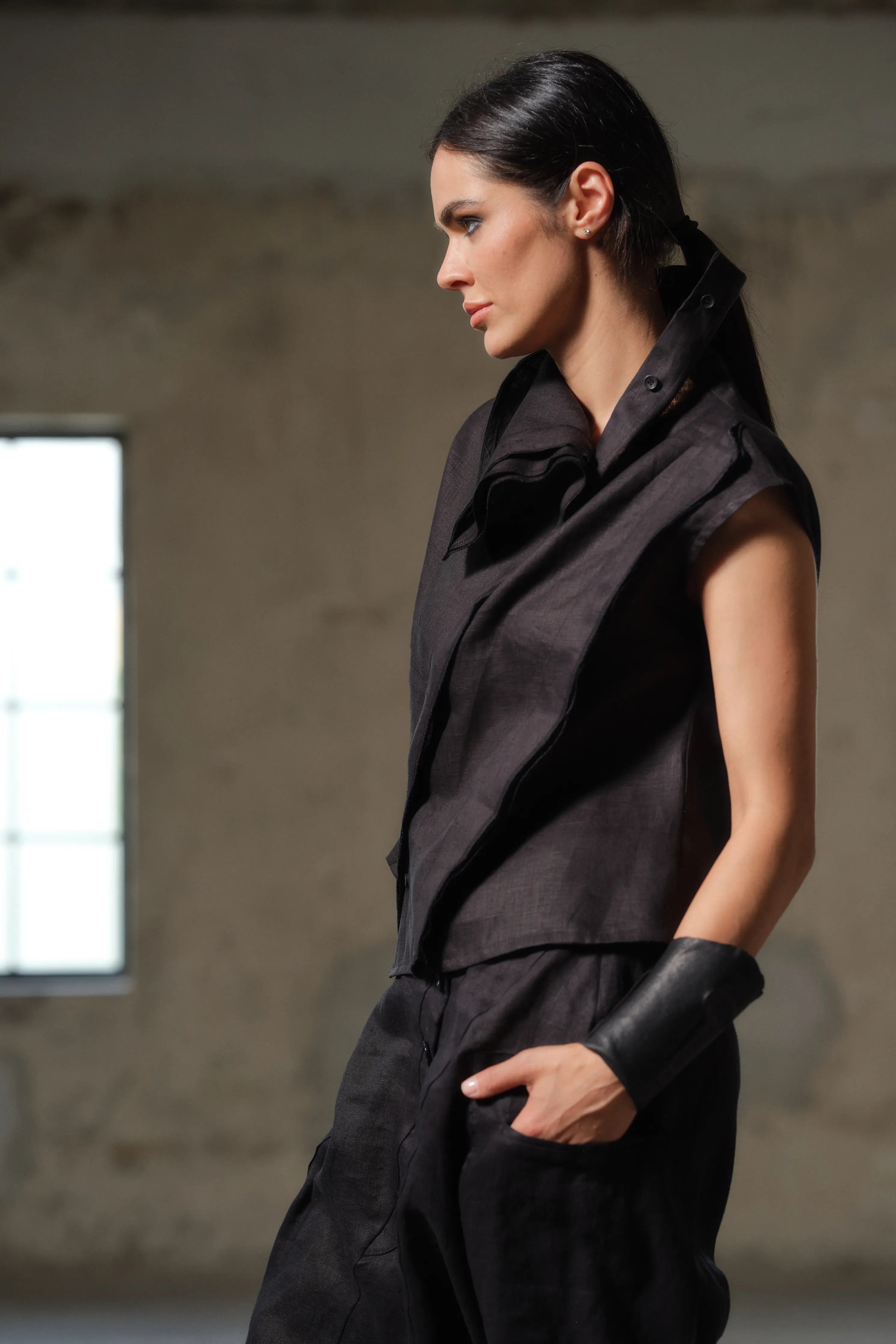 Shop Women's Avant-garde High Neck Top in Elegant Linen Blends ...