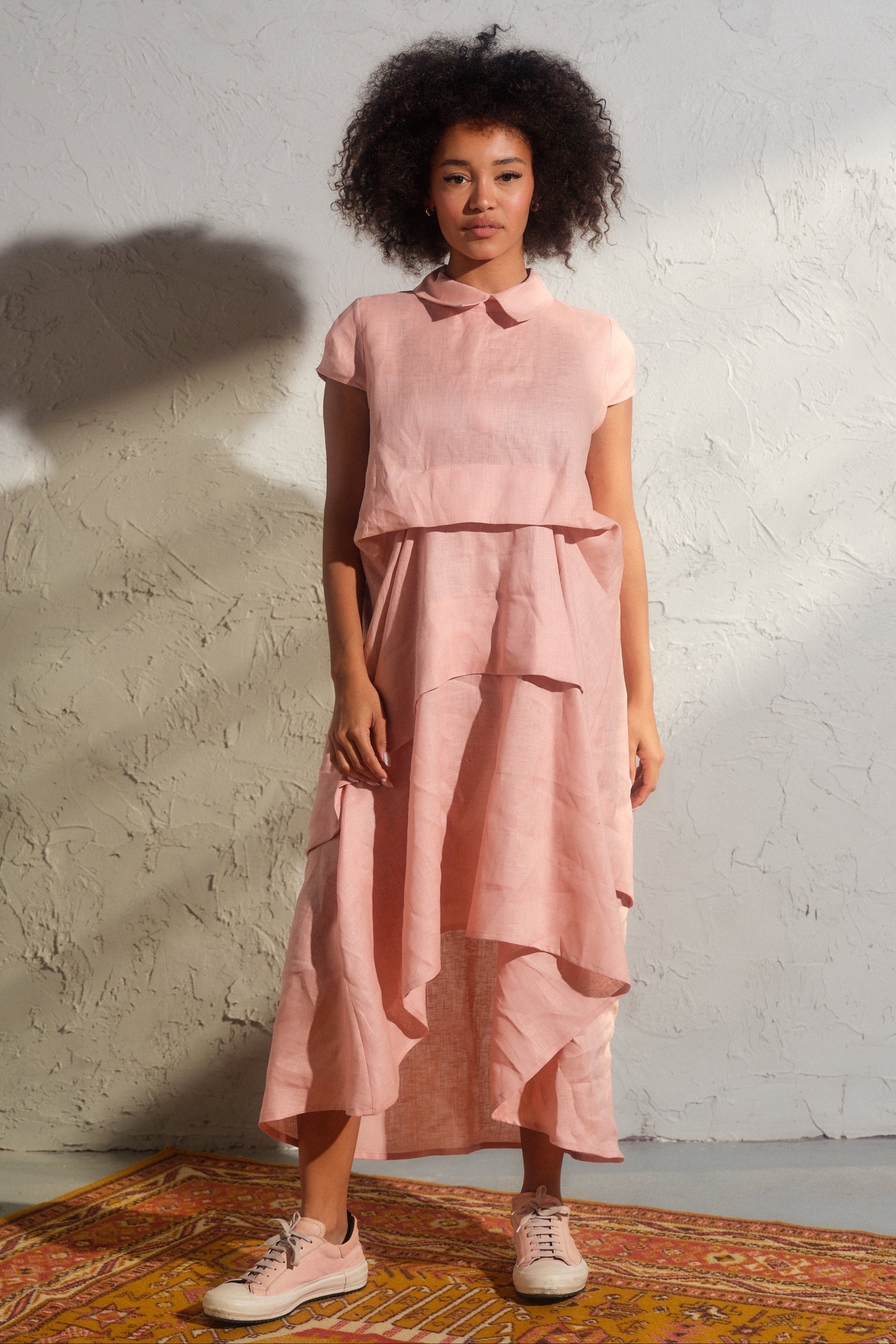 Asymmetrical summer linen dress in ash rose color – FollowMeFs